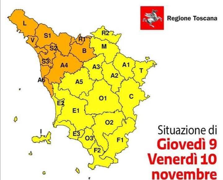 Maltempo: allerta arancione e gialla in Toscana • Nove da Firenze